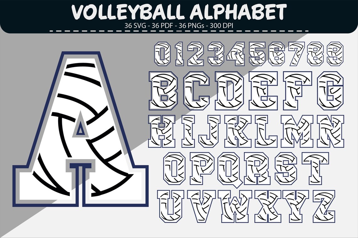 Volleyball Alphabet SVG: Sports Letters & Numbers Clipart (digital ...