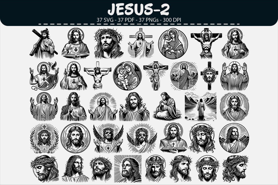 Jesus Christ SVG Clipart Bundle – Christian Laser Engraving (37 Files ...