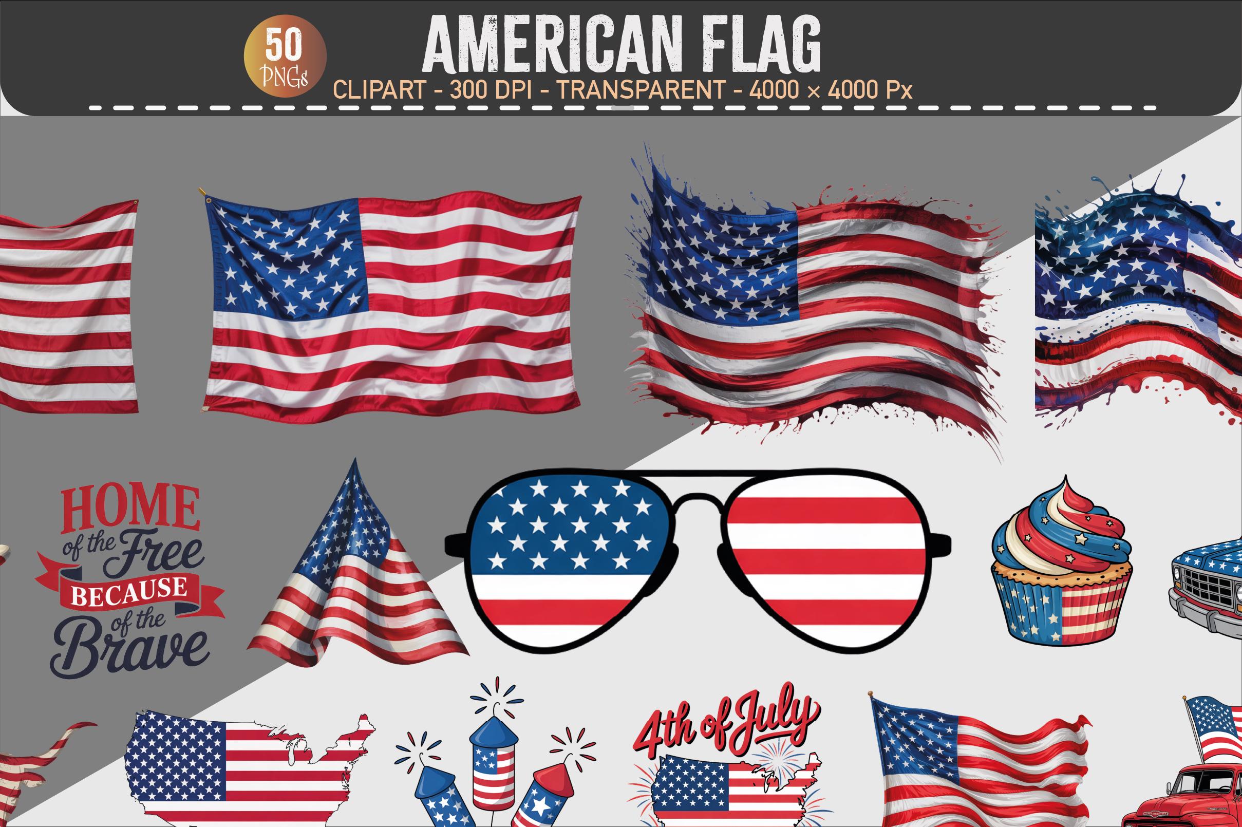 American Flag Clipart Bundle – Patriotic 4th of July Pngs (digital ...