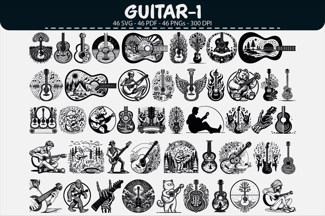 Guitar SVG Bundle: Musical Instrument Vector Clipart (digital Download ...