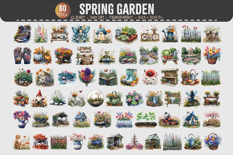 Watercolor Spring Garden Clipart – Floral PNG Set (digital Download) - Etsy