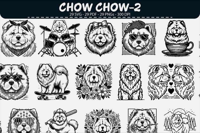 Chow Chow Dog Clipart Set SVG PNG PDF – 29 Vintage Engraving Designs - Etsy