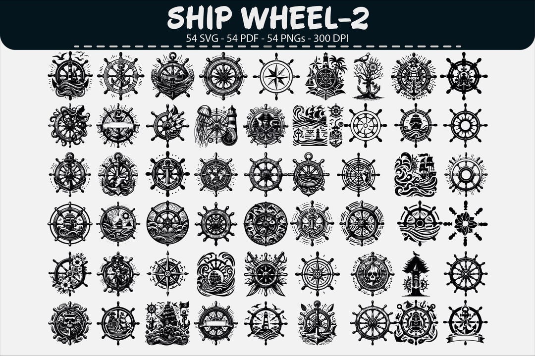 Nautical Ship Wheel Clipart Bundle: Ocean SVG, PNG, PDF Designs (54 ...