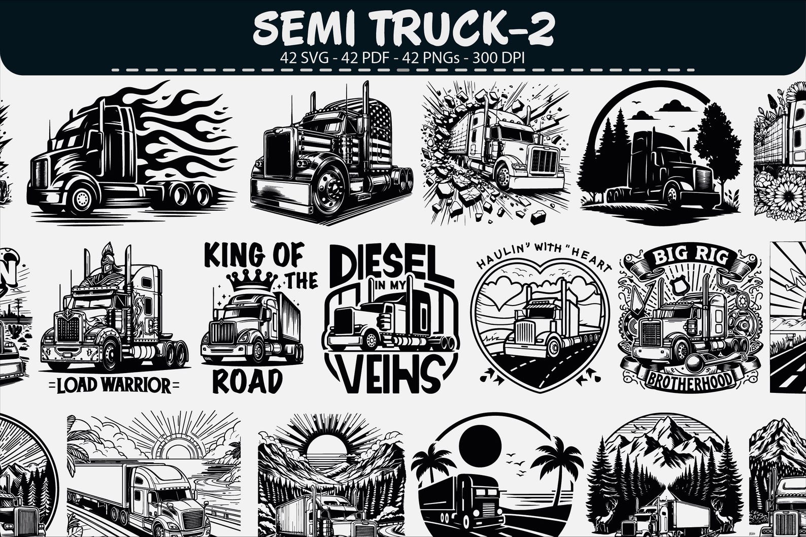 Semi Truck Clipart Bundle – 42 SVG PNG PDF Big Rig Truck Designs - Etsy