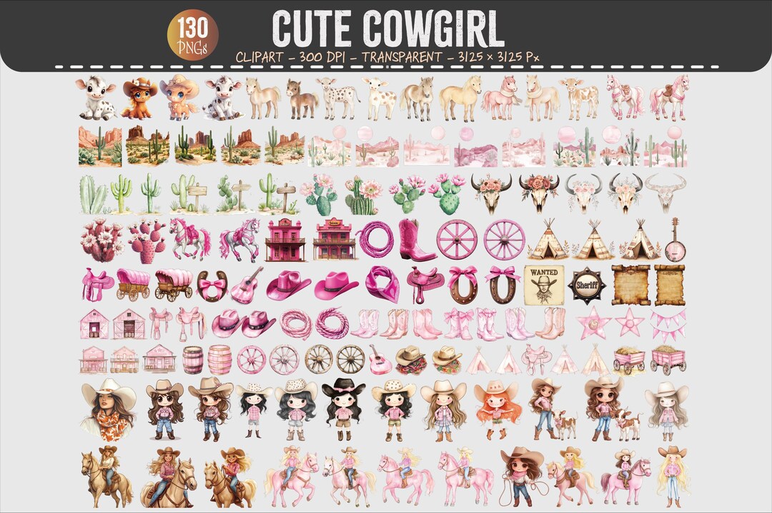 Cowgirl Western Clipart Bundle PNG Set 130 Elements - Etsy