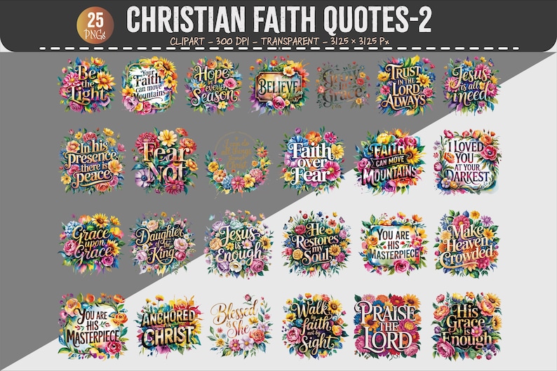 Christian Faith Quotes Bundle Scripture PNG Set Floral Bible Verse ...