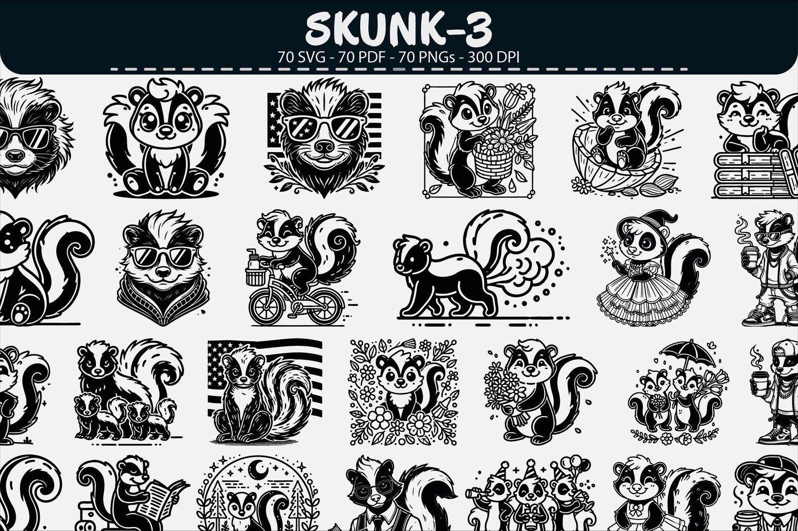 Skunk Character Clipart Pack – 70 SVG PNG PDF - Etsy