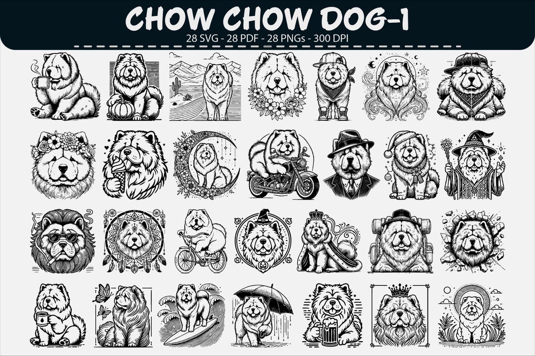 Chow Chow Dog Clipart Bundle SVG PNG PDF – 28 Vintage Engraving Designs ...