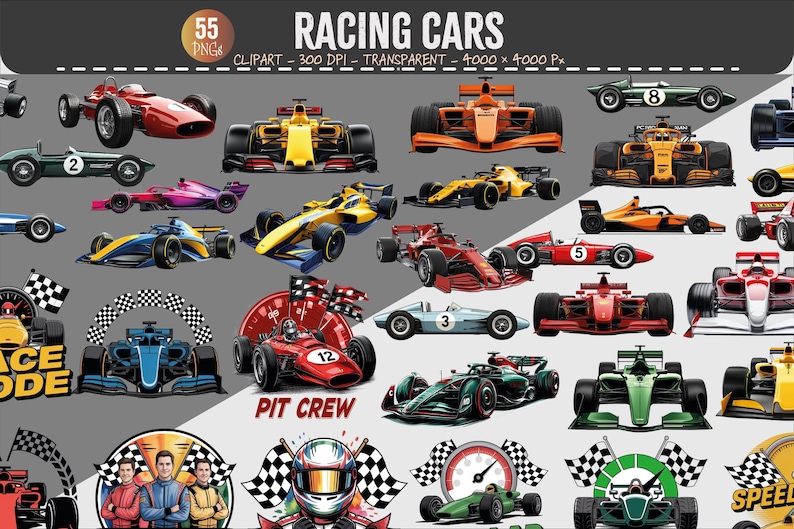 Formula Racing Car Clipart Bundle – Transparent Pngs (digital Download ...