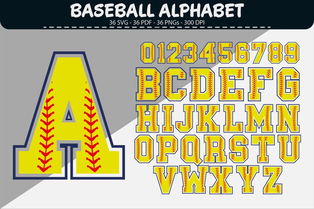 Yellow Baseball Alphabet SVG: Sports Font, Numbers Clipart (digital ...