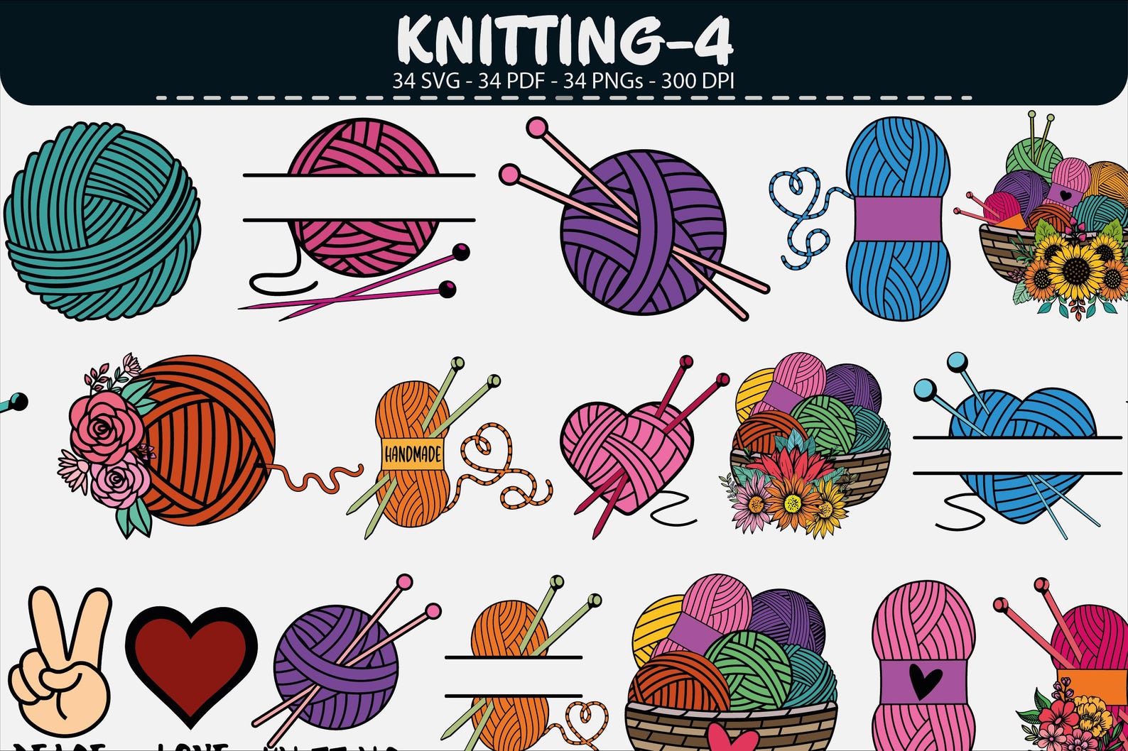 Knitting Crochet Color Clipart Bundle SVG PNG PDF Set - Etsy
