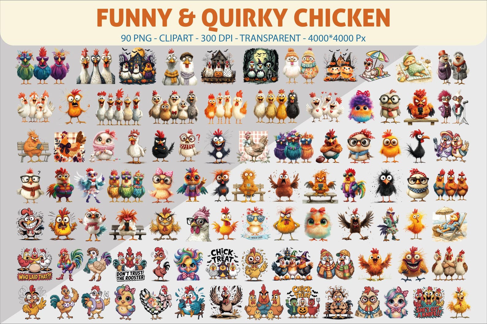 Funny Chicken Clipart Bundle Quirky Chicken PNG Set 300 DPI - Etsy