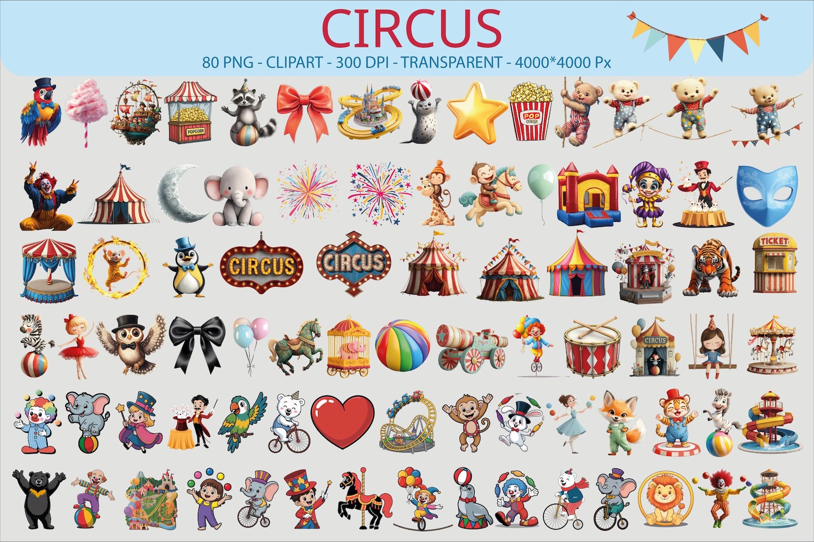 Circus Clipart Bundle Carnival Party PNG Set 300 DPI - Etsy
