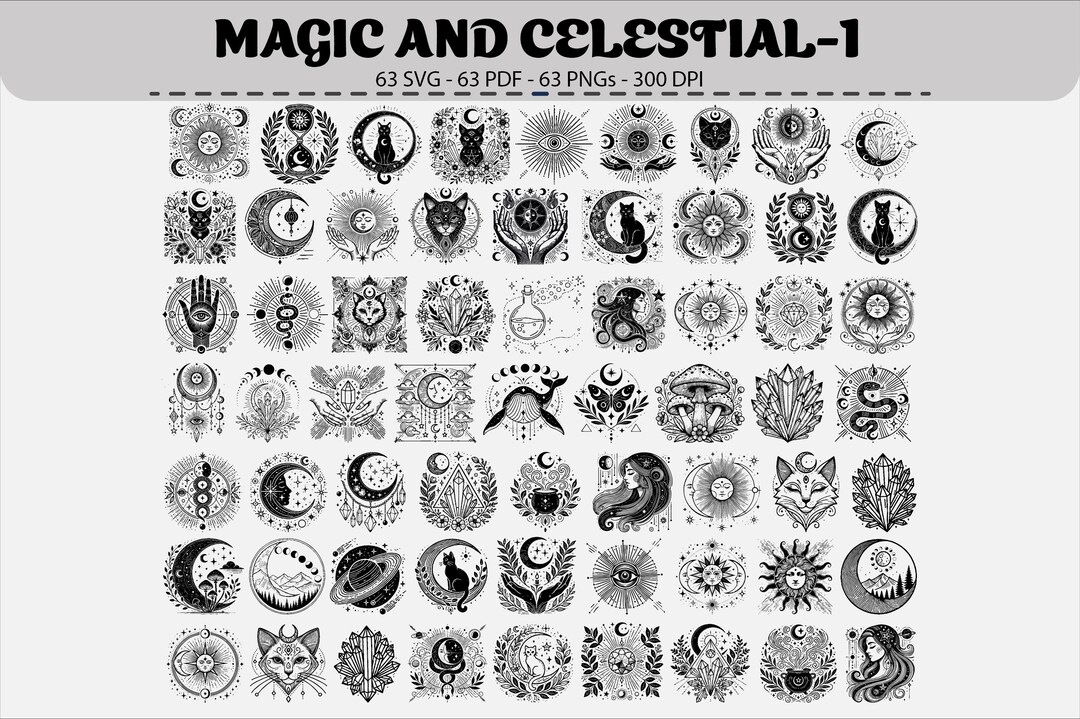 Celestial Vector Clipart SVG Bundle: Moon, Sun, Stars (digital Download ...