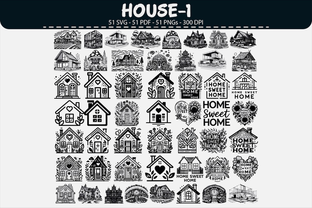 Cozy Cottage SVG Bundle: Floral Home Clipart (PNG, PDF) - Etsy