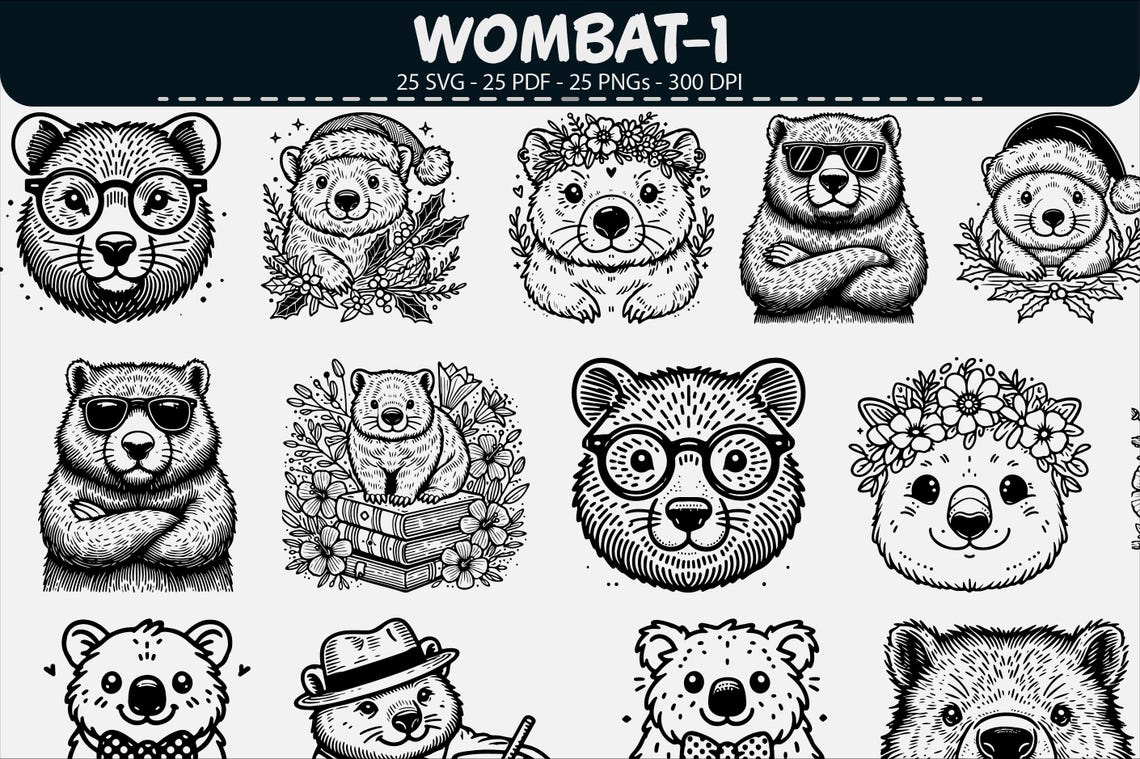 Wombat SVG Clipart Set Cute Animal Vector Illustrations - Etsy