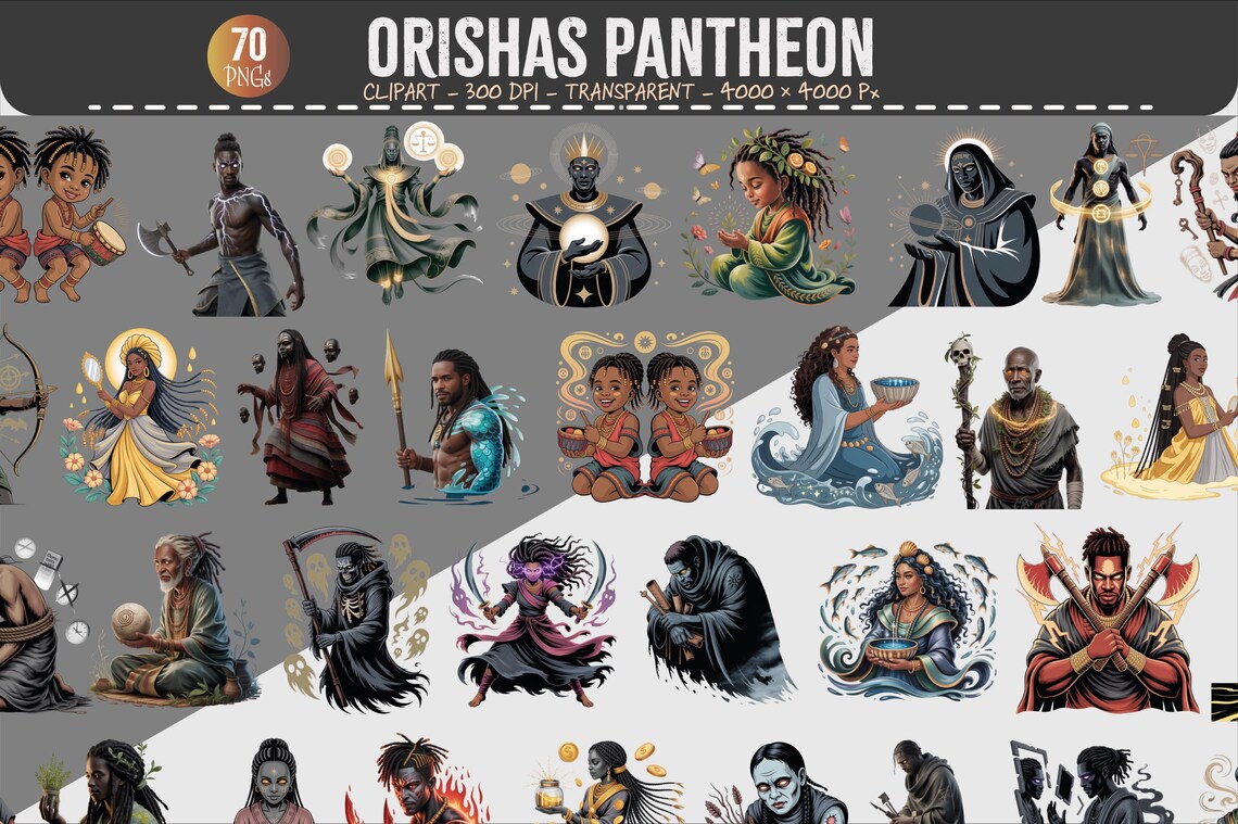 Orishas Pantheon Clipart Bundle | 70 PNG | African Deities Spiritual ...