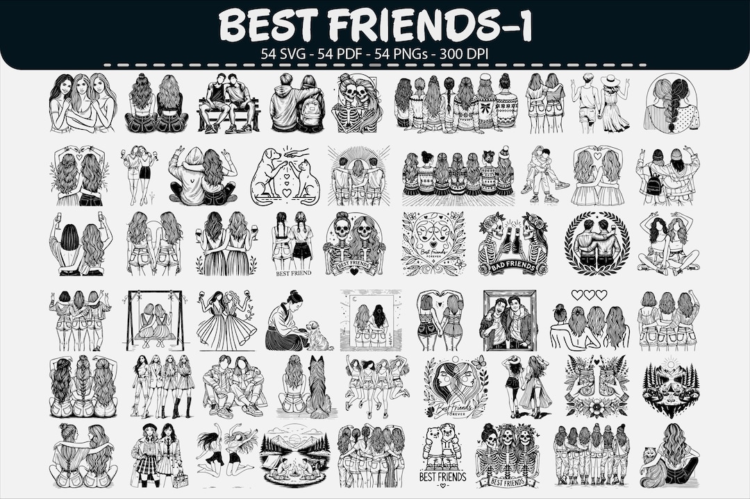 Best Friends Illustration Clipart Bundle SVG PNG PDF - Etsy