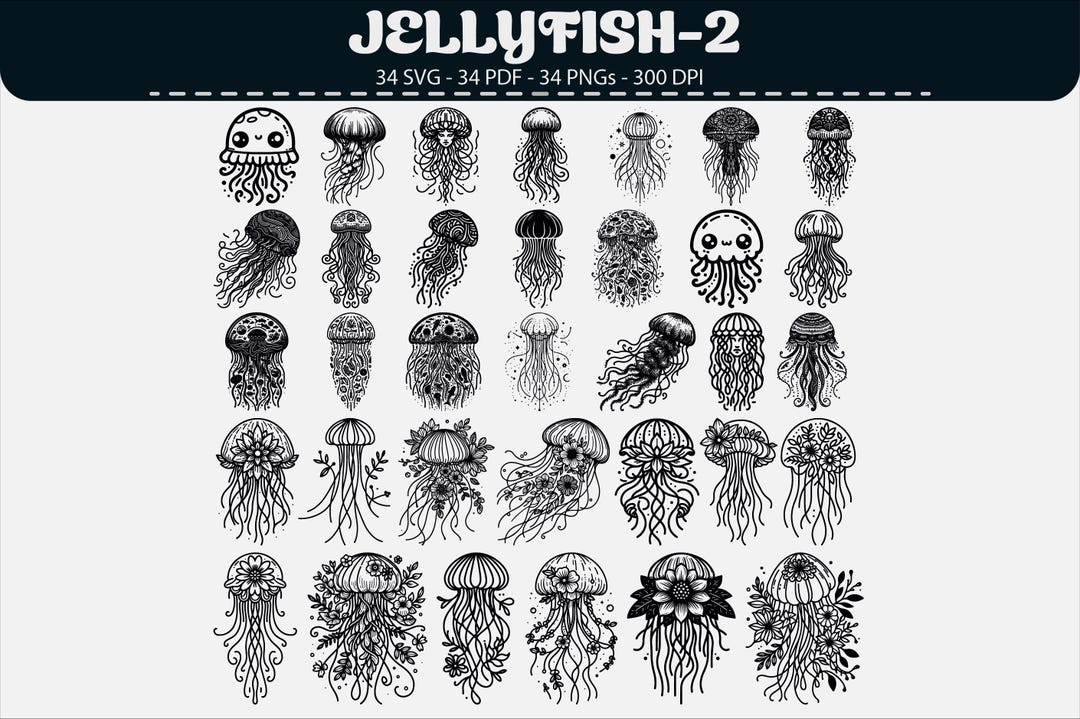 Jellyfish SVG Bundle: Sea Creature Vector Graphics (digital Download ...