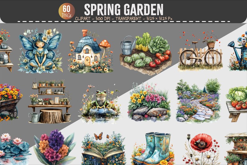 Watercolor Spring Garden Clipart – Floral PNG Set (digital Download) - Etsy