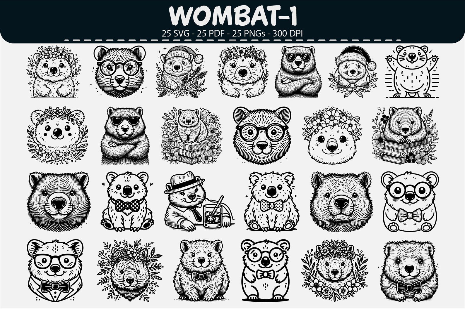 Wombat SVG Clipart Set Cute Animal Vector Illustrations - Etsy