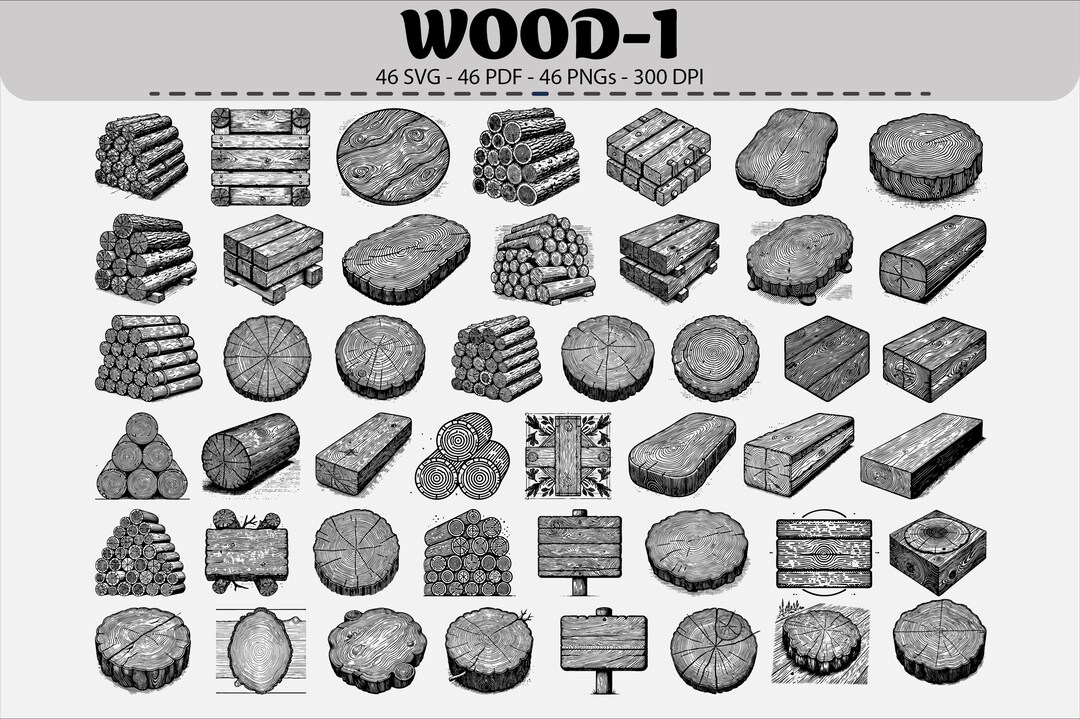 Wood Vector Clipart Bundle: Rustic Log Slice Cut Files (SVG, PNG, PDF ...