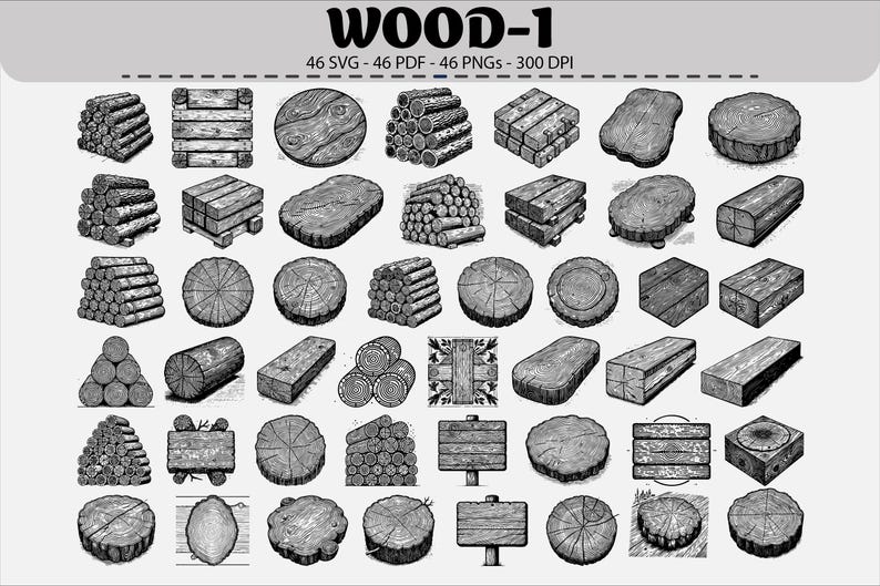 Wood Vector Clipart Bundle: Rustic Log Slice Cut Files (SVG, PNG, PDF ...