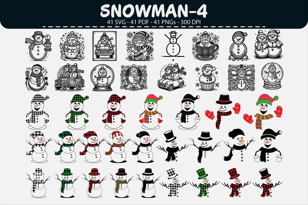 Snowman Winter Clipart Bundle SVG PNG PDF Christmas Designs Set - Etsy