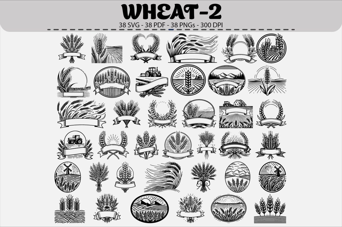 Wheat Farm Vector Bundle: Grain Field Logo Clipart (SVG PNG PDF) - Etsy