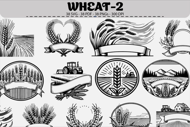 Wheat Farm Vector Bundle: Grain Field Logo Clipart (SVG PNG PDF) - Etsy