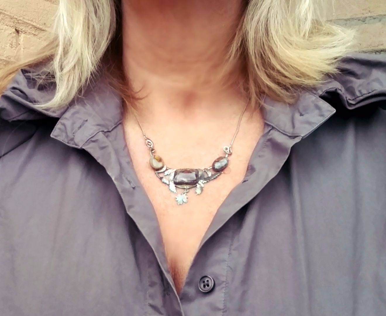 Rustic Necklace, Red Rusty Pietersite, Oxidized Silver, Fallen Leaves ...