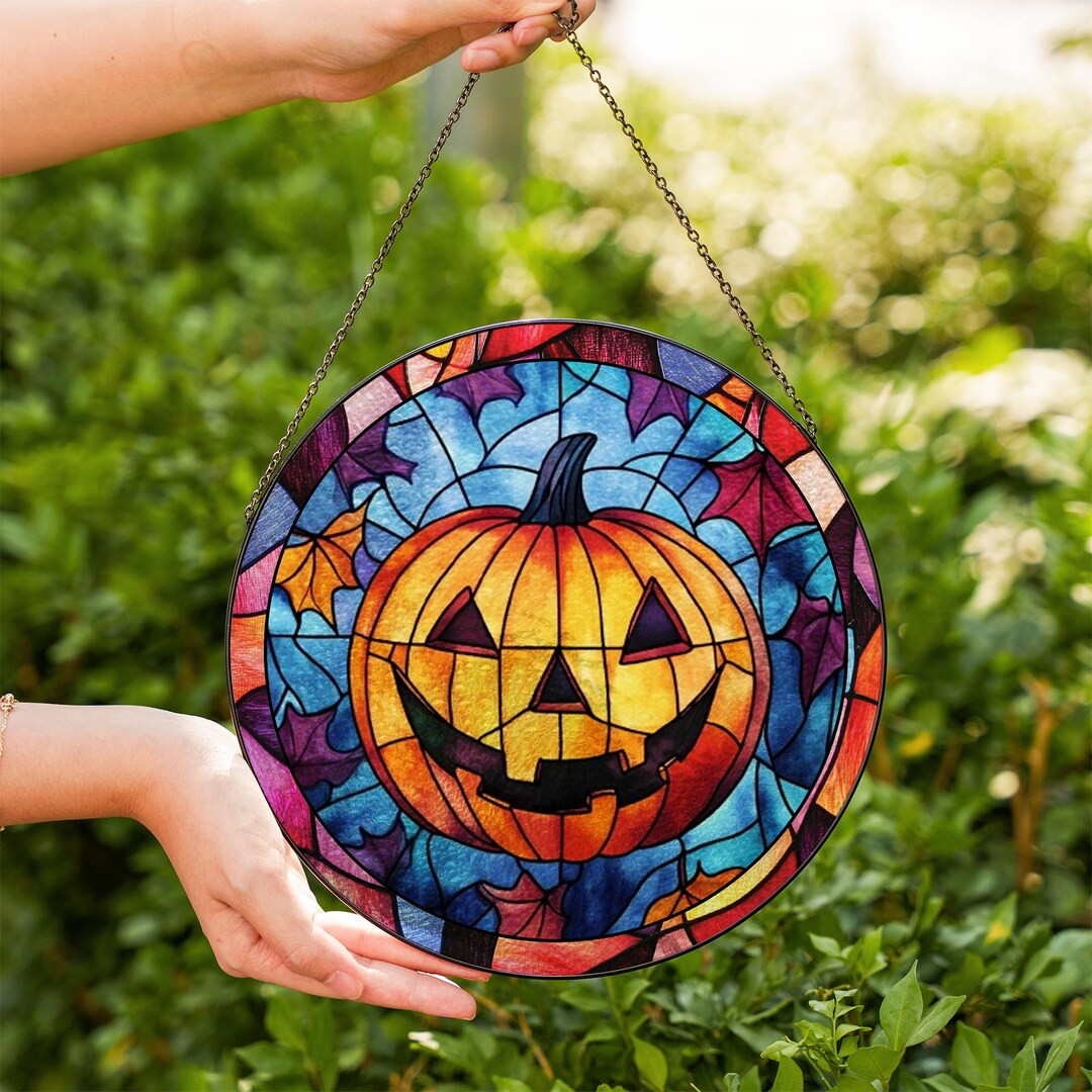 Stained Glass Pumpkin Suncatcher: Fall Window Decor - Etsy