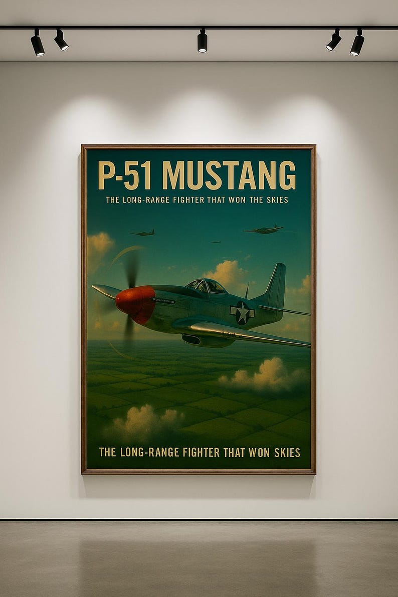 P-51 Mustang WWII Fighter Plane Poster – Vintage Aviation Wall Art ...