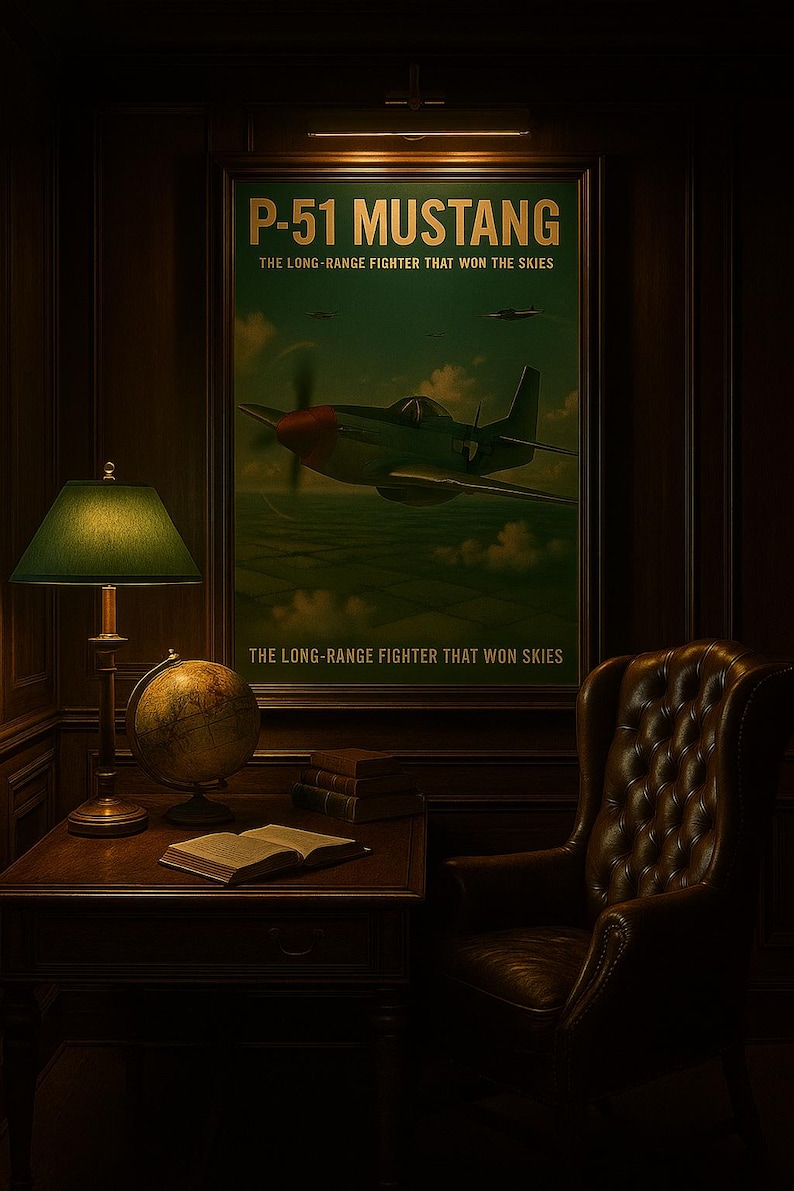 P-51 Mustang WWII Fighter Plane Poster – Vintage Aviation Wall Art ...