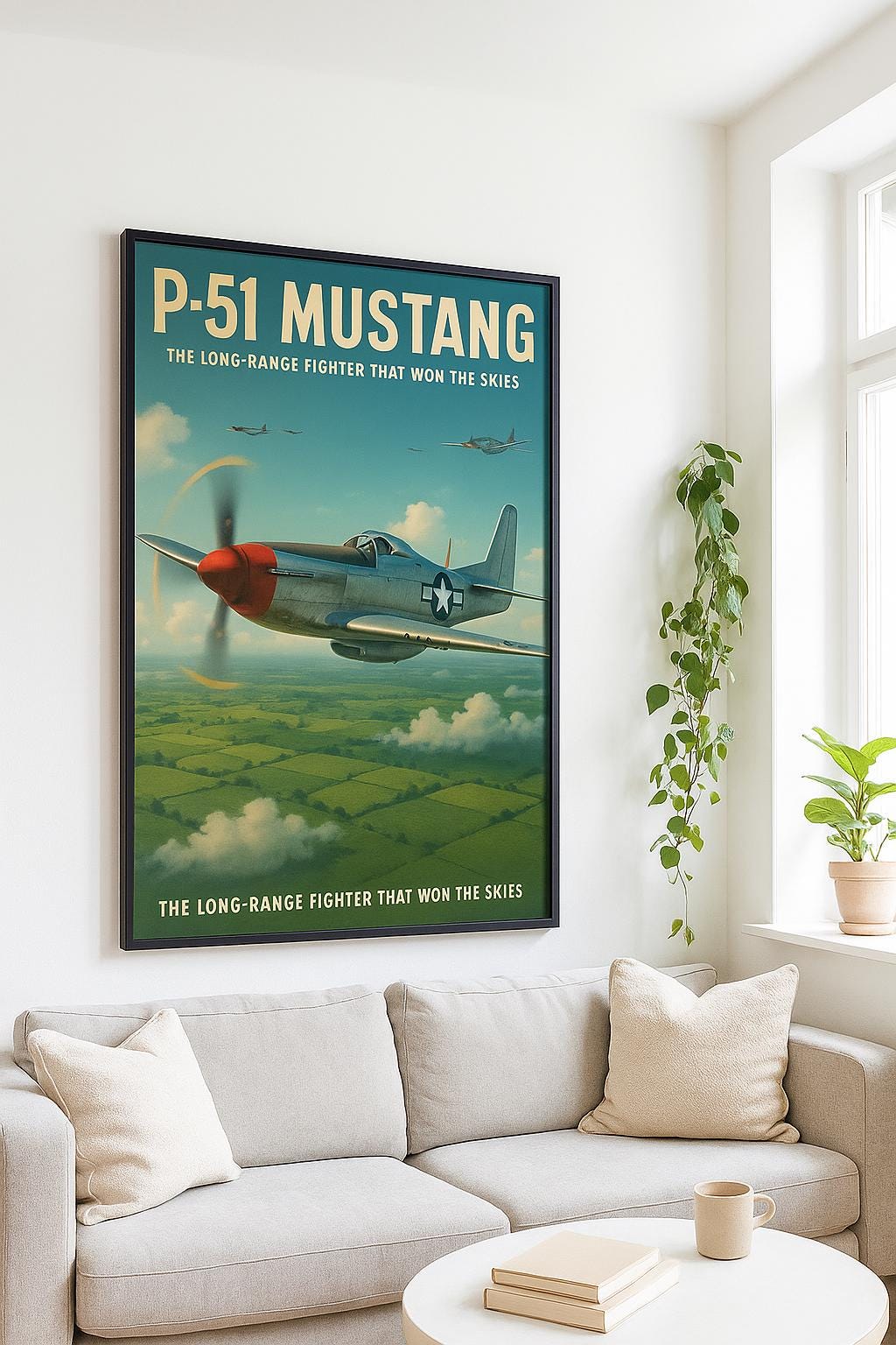P-51 Mustang WWII Fighter Plane Poster – Vintage Aviation Wall Art ...