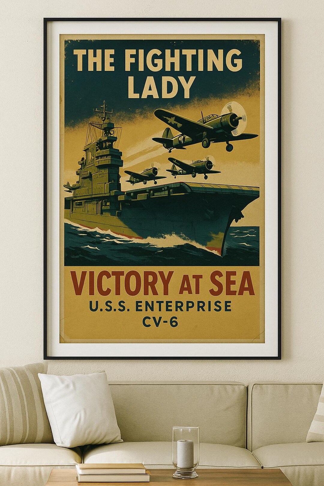 USS Enterprise Poster | WWII Aircraft Carrier Print | Vintage U.S. Navy ...