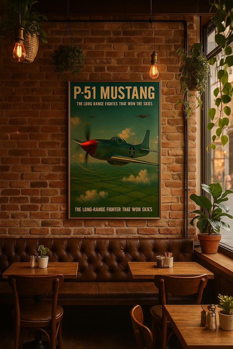P-51 Mustang WWII Fighter Plane Poster – Vintage Aviation Wall Art ...