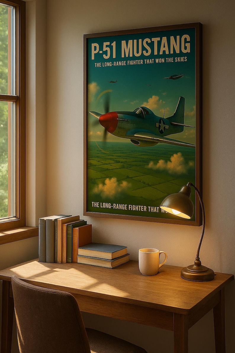 P-51 Mustang WWII Fighter Plane Poster – Vintage Aviation Wall Art ...
