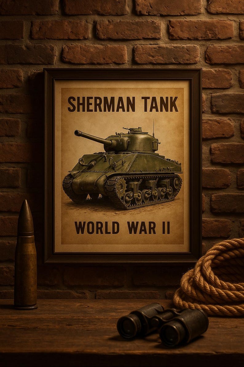 Sherman Tank WWII Poster – Vintage Military Wall Art – World War 2 ...