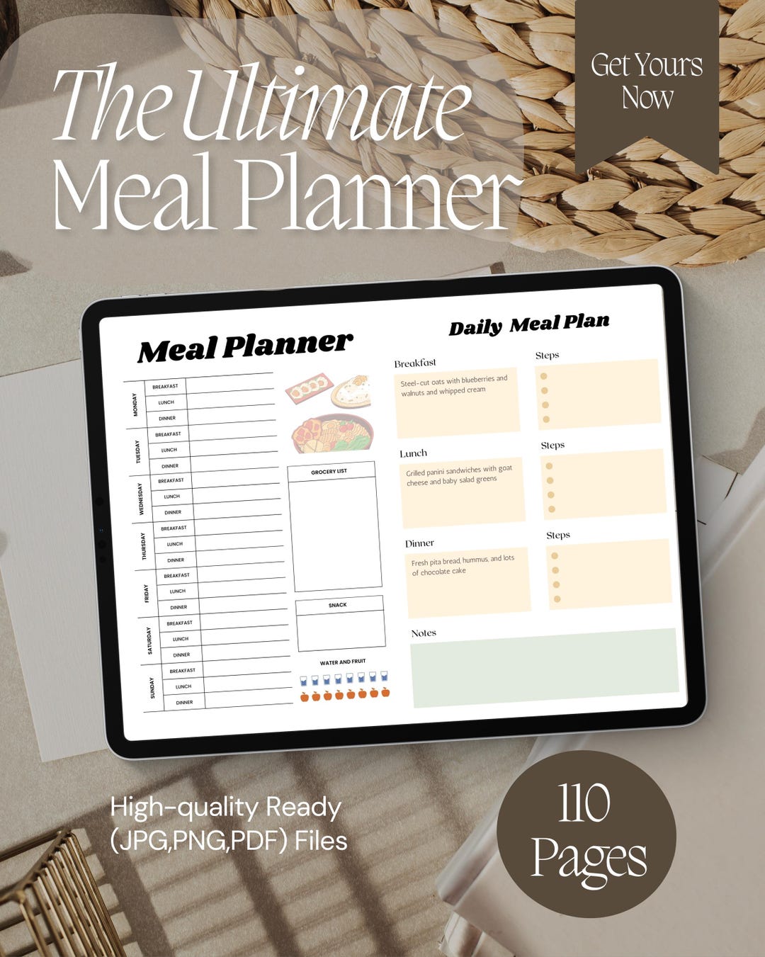 Ultimate Meal Planner | Printable Daily & Weekly Food Journal | Grocery ...