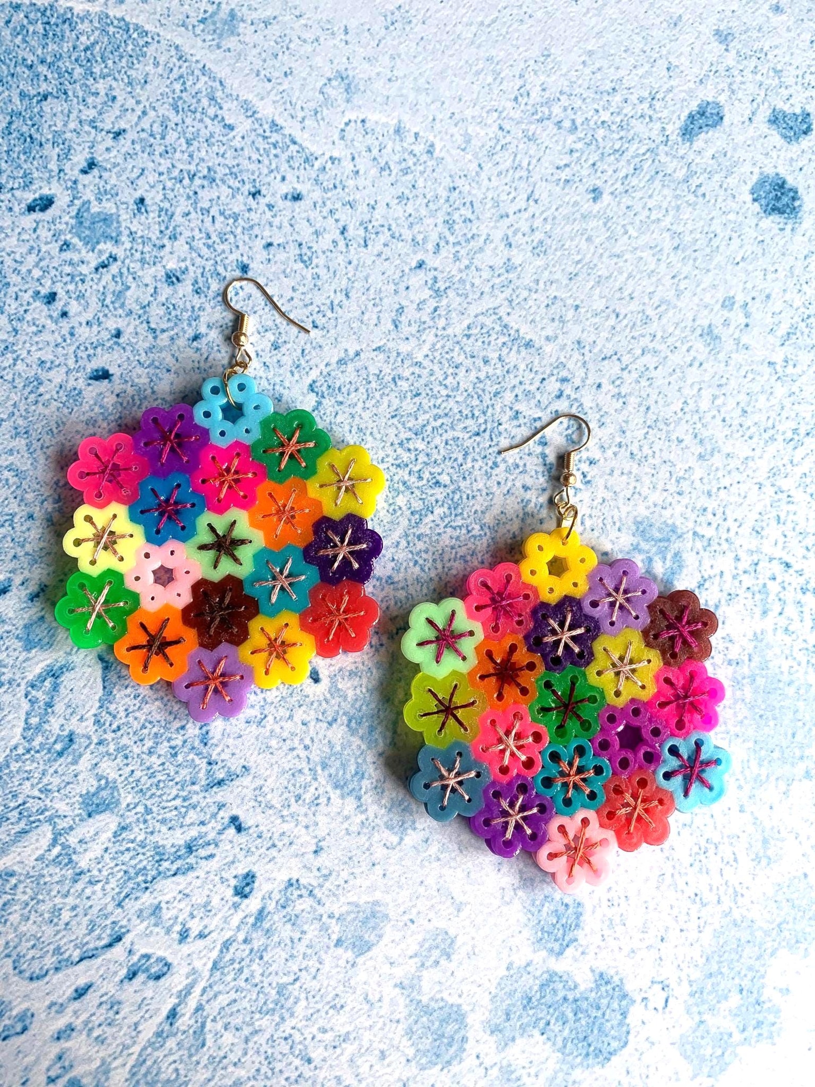 Perler Bead Daisy Earrings: Geometric Hexagon, Bright Statement Jewelry ...