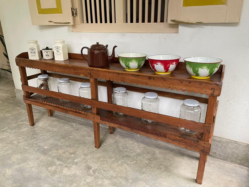 Two Tier Vintage Baker’s Rack | Satin Wood Kitchen Shelf | Rustic ...