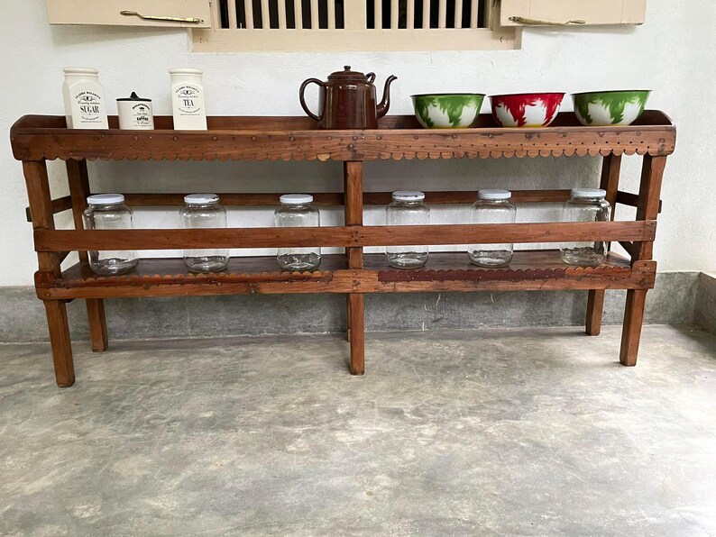 Two Tier Vintage Baker’s Rack | Satin Wood Kitchen Shelf | Rustic ...