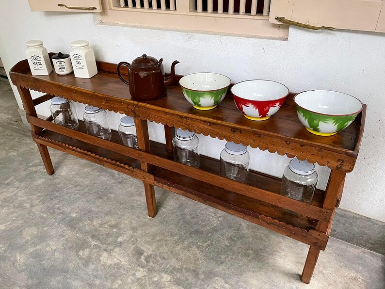 Two Tier Vintage Baker’s Rack | Satin Wood Kitchen Shelf | Rustic ...