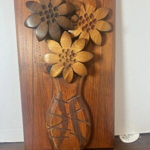 Vintage 3D Floral Wood Wall Hanging – Carved Wooden Plaque Frame for ...