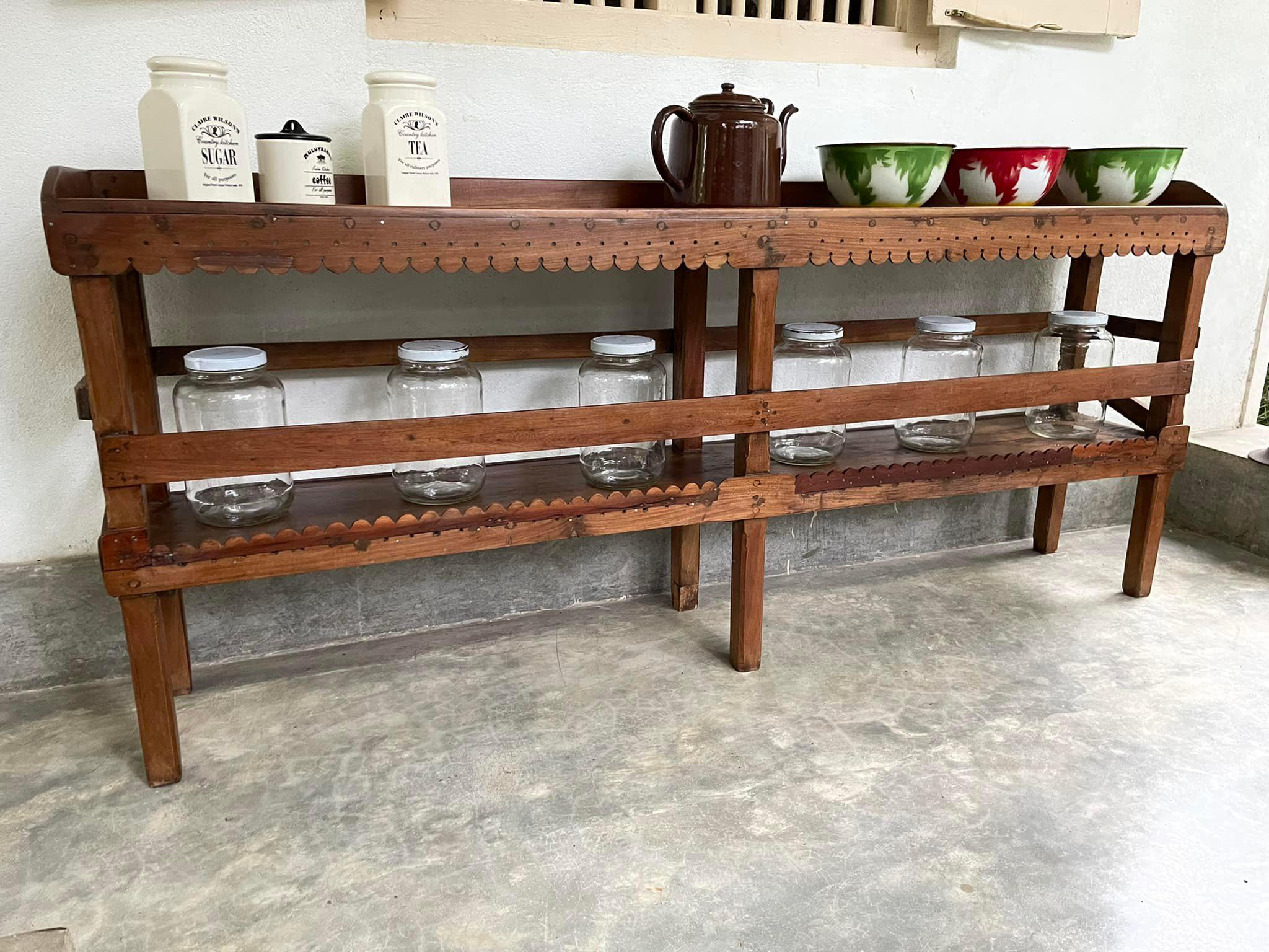 Two Tier Vintage Baker’s Rack | Satin Wood Kitchen Shelf | Rustic ...