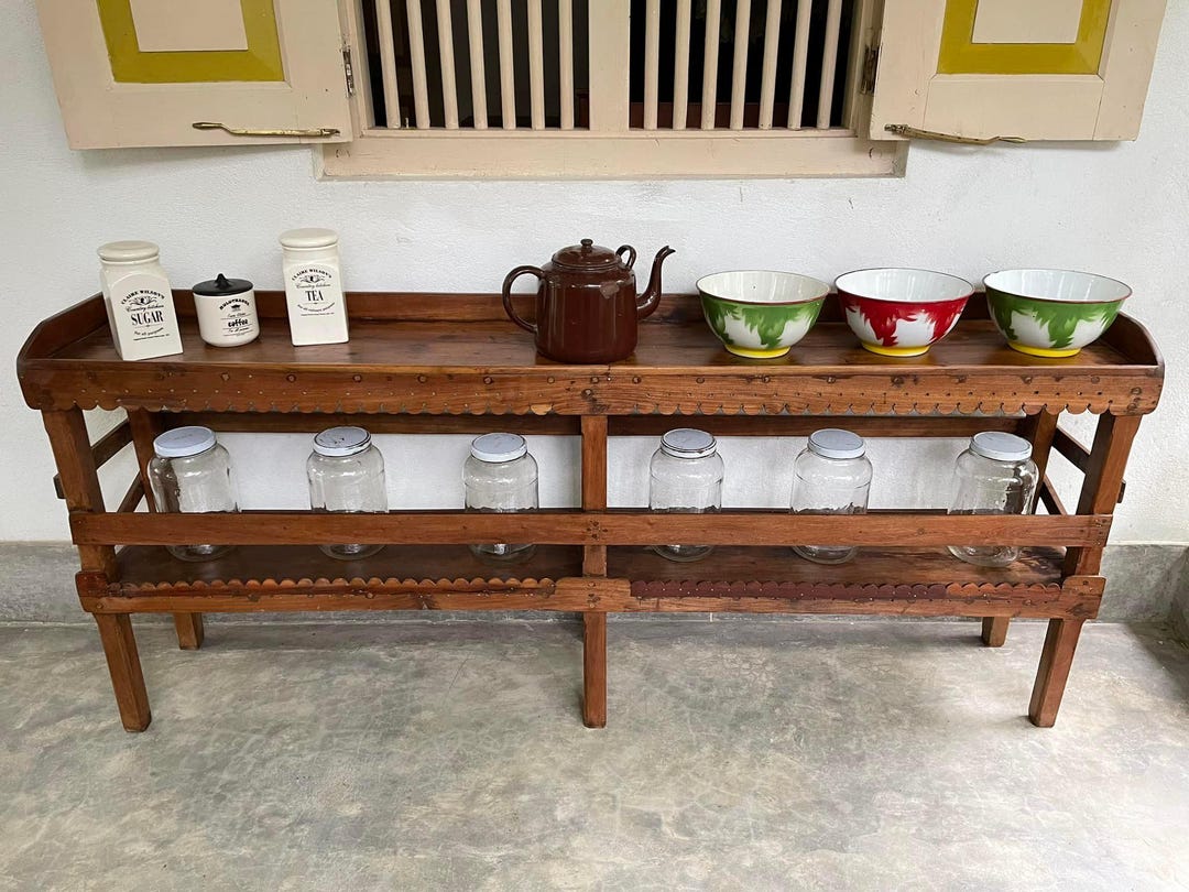 Two Tier Vintage Baker’s Rack | Satin Wood Kitchen Shelf | Rustic ...