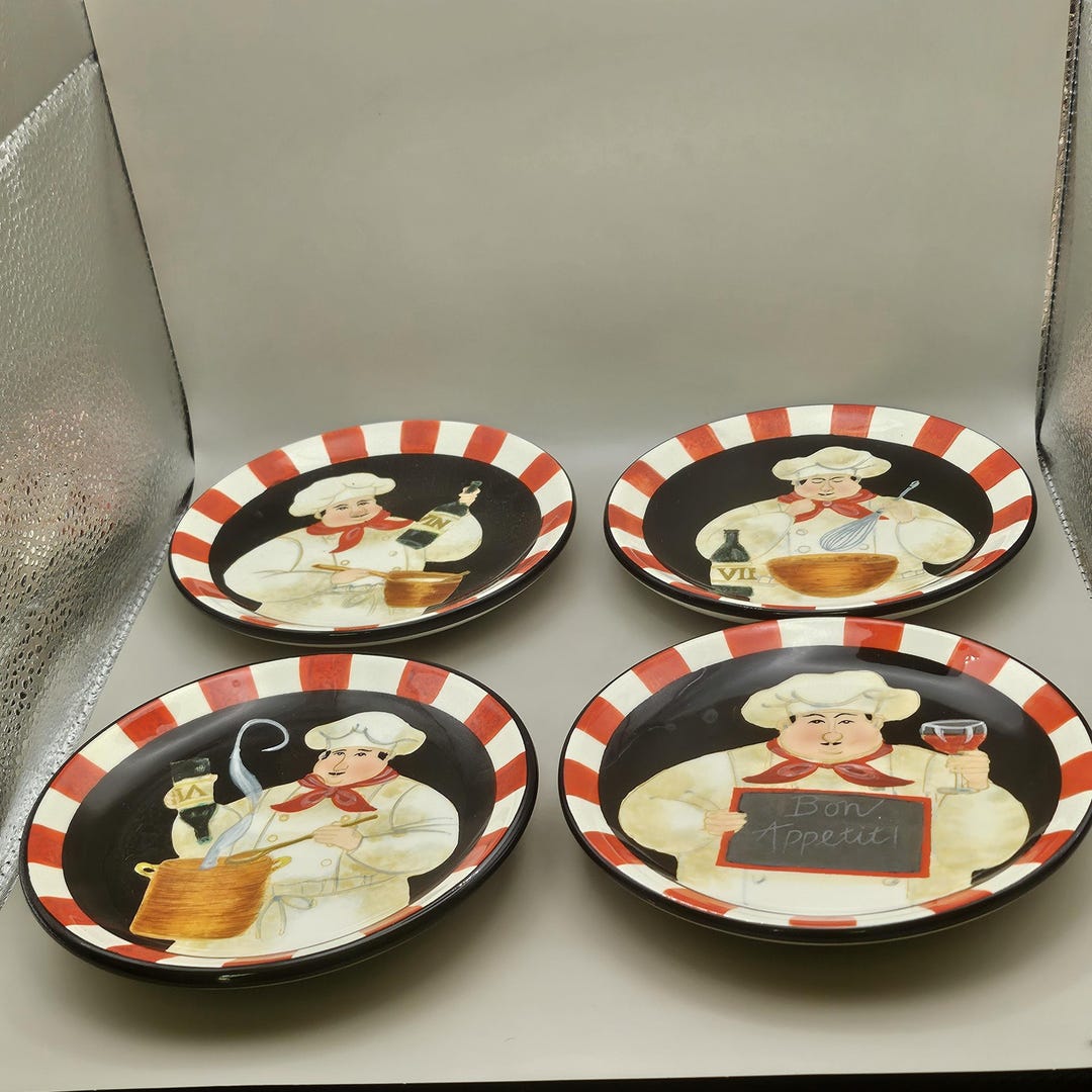 Vintage Collectible Set of 4 Stephanie Stouffer Oil Dipping Plates "bon Appetit! Chef" - Etsy