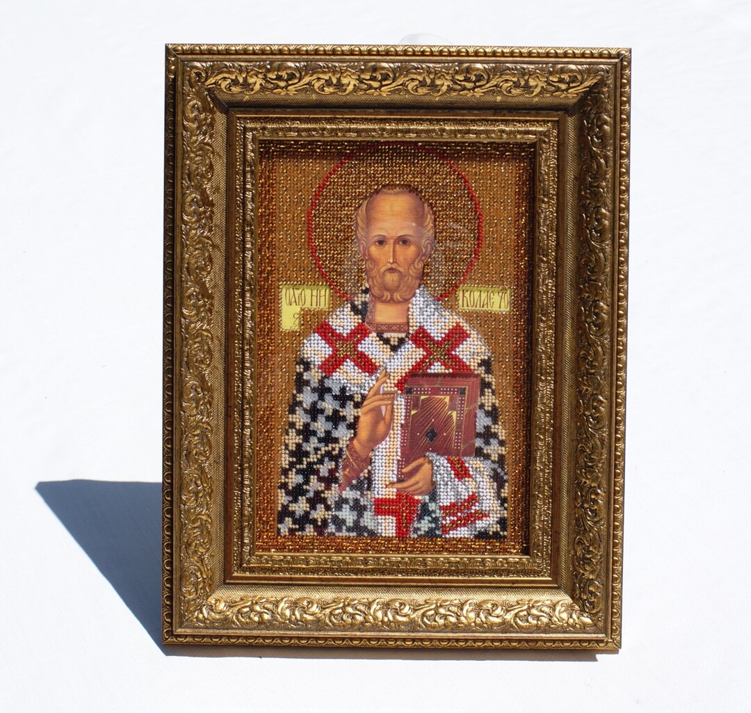Hand Made Saint Nicholas Beaded Embroidery Icon - Etsy