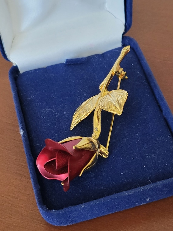 Vintage Giovanni Red Rose Brooch Pin; Mother Day gift… - Gem
